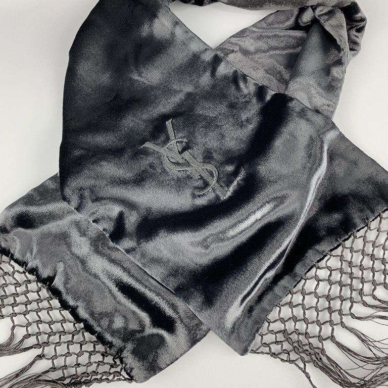 YVES SAINT LAURENT Black Velvet Fringe YSL Neck Scarf at 1stDibs ...