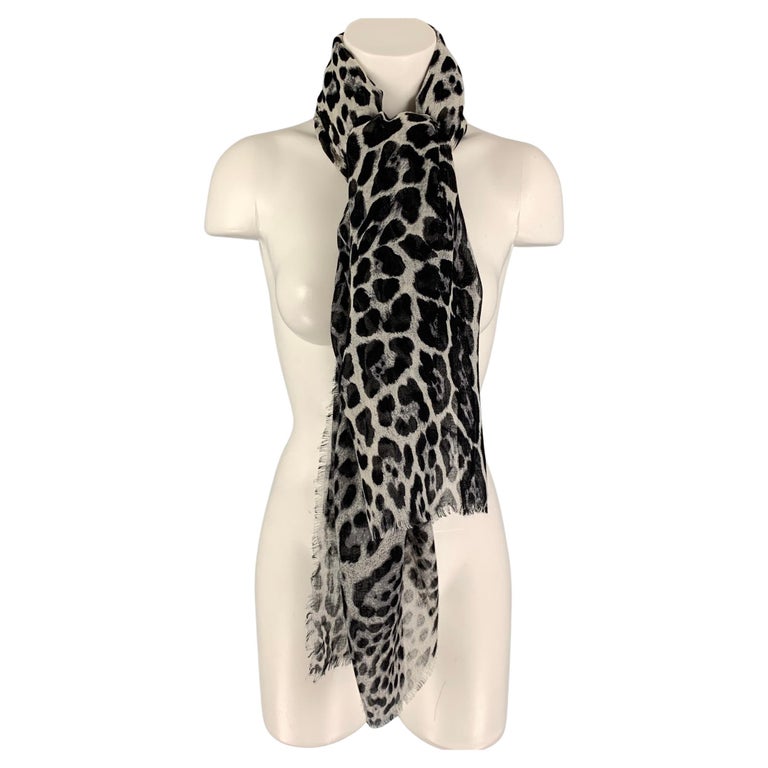 YVES SAINT LAURENT Black White Animal Print Scarf For Sale at 1stDibs