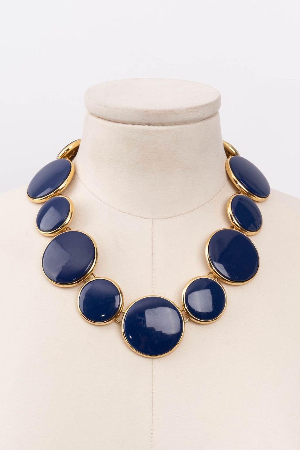 Yves Saint Laurent Blue Choker in Gilded Metal For Sale at 1stDibs