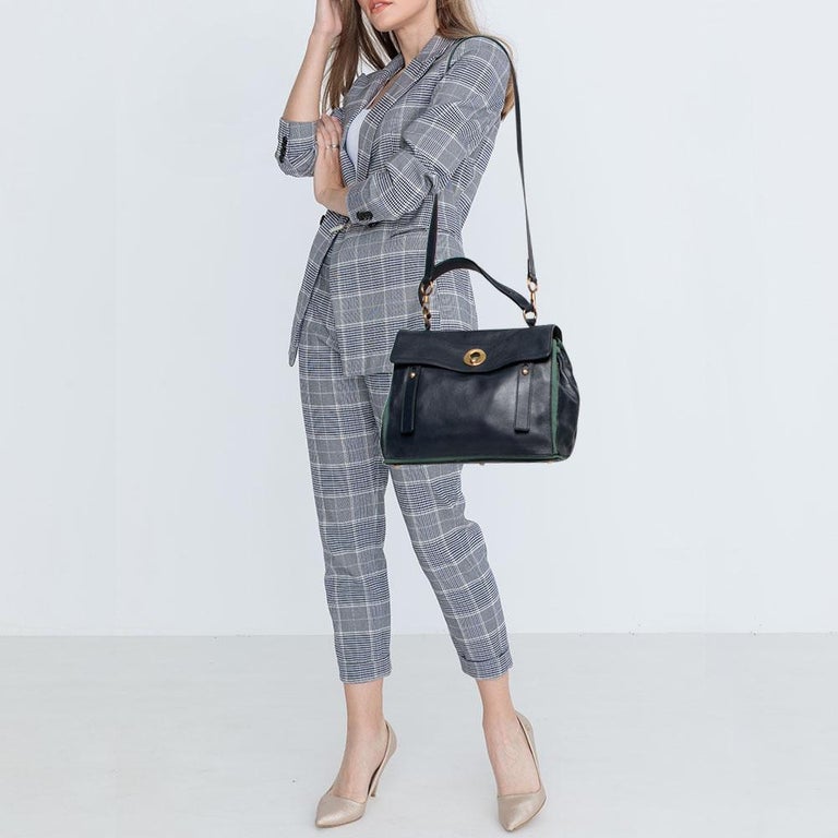 Yves Saint Laurent Blue/Green Leather and Canvas Muse Two Top Handle ...