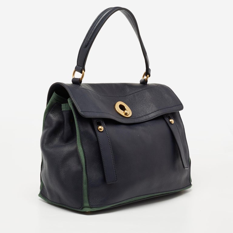 Yves Saint Laurent Blue/Green Leather and Canvas Muse Two Top Handle ...