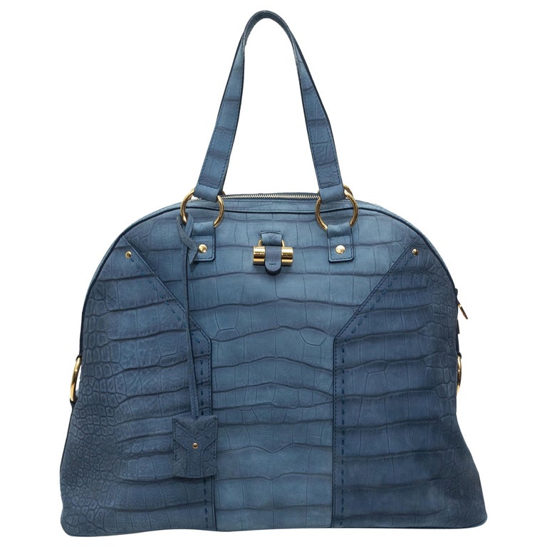 Yves Saint Laurent Blue Muse Nubuck Embossed Croc Handbag at 1stDibs