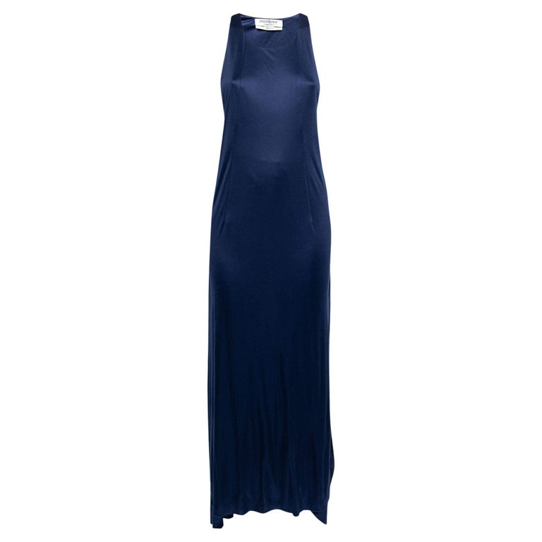 Yves Saint Laurent Blue Silk Knit Layered Sleeveless Maxi Dress S For ...