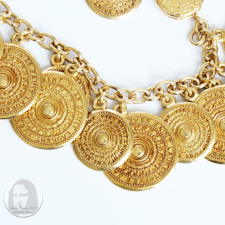 Yves Saint Laurent Bracelet Gypsy Coins YSL Charms Gold Medallion Metal ...