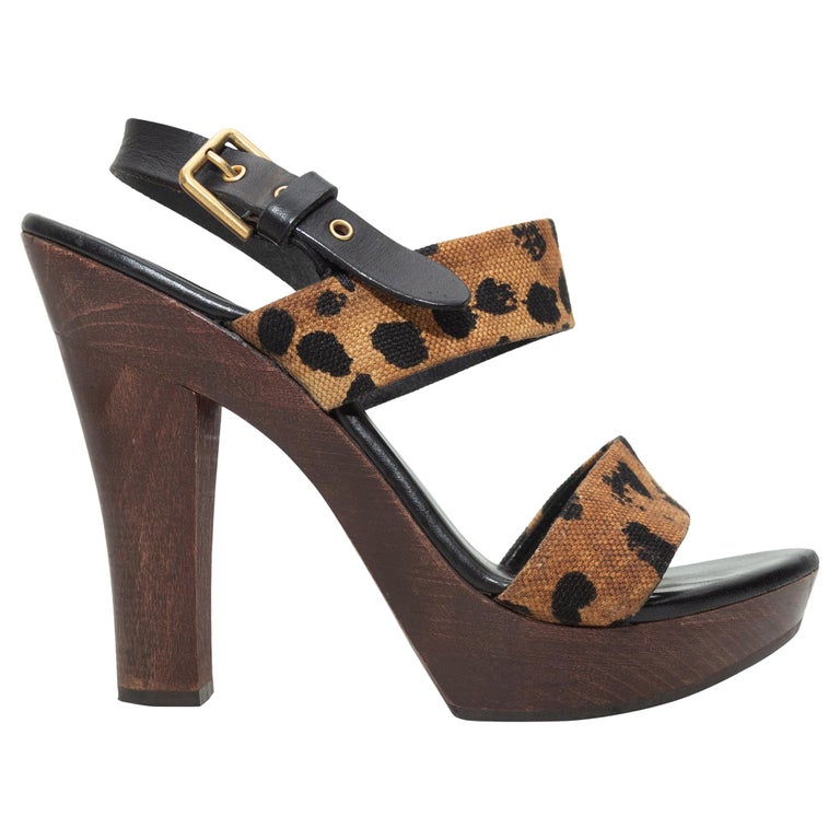 Yves Saint Laurent Brown and Black Leopard Print Sandals For Sale at ...
