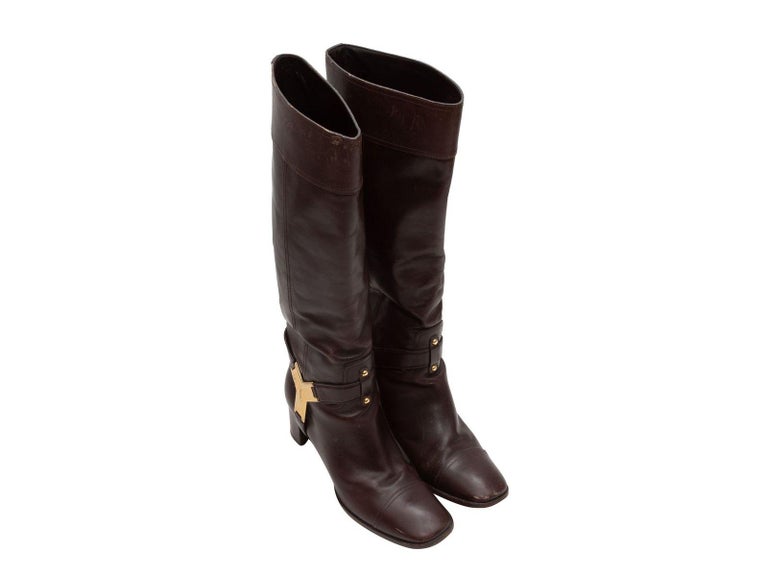 Yves Saint Laurent Brown Knee-High Harness Boots For Sale at 1stDibs