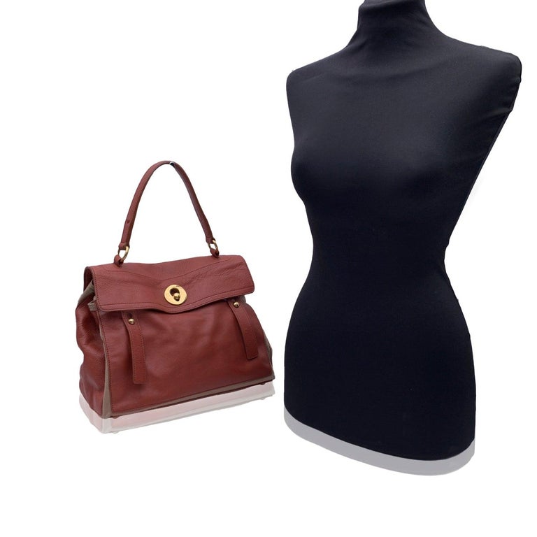 Yves Saint Laurent Brown Leather Canvas Muse 2 Two Satchel Bag Handbag ...