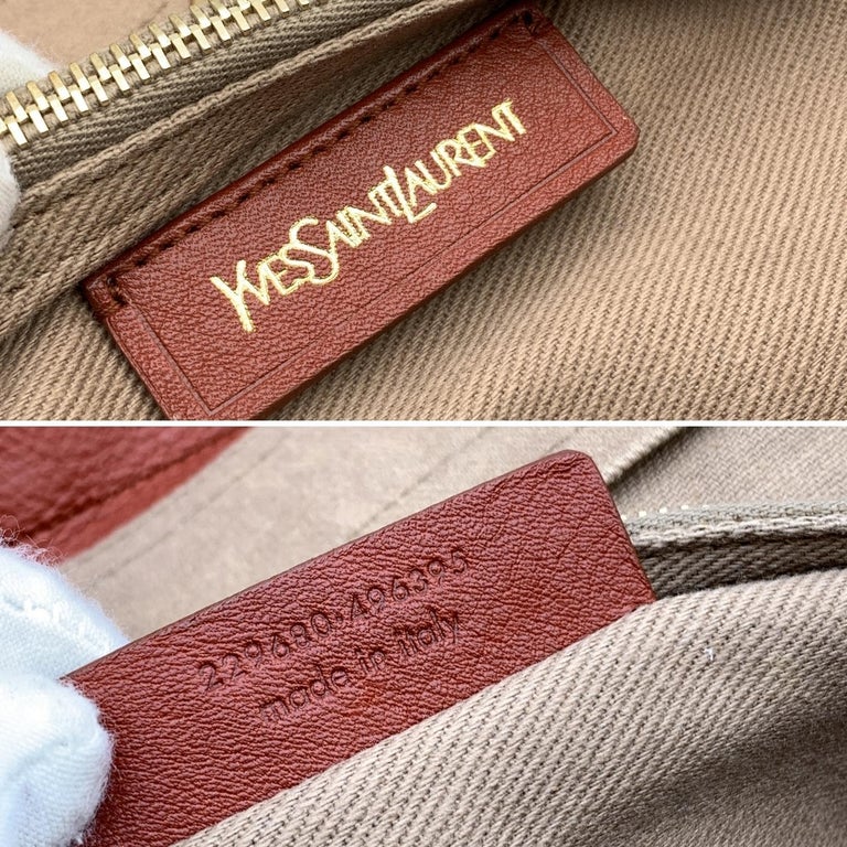 Yves Saint Laurent Brown Leather Canvas Muse 2 Two Satchel Bag Handbag ...