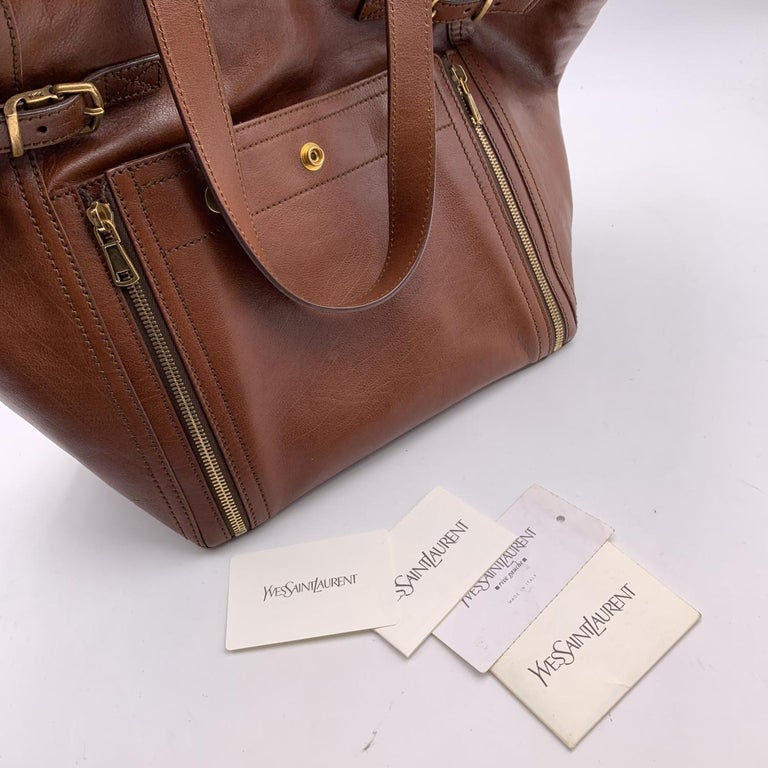 Yves Saint Laurent Brown Leather Downtown Tote Shoulder Bag For Sale at ...