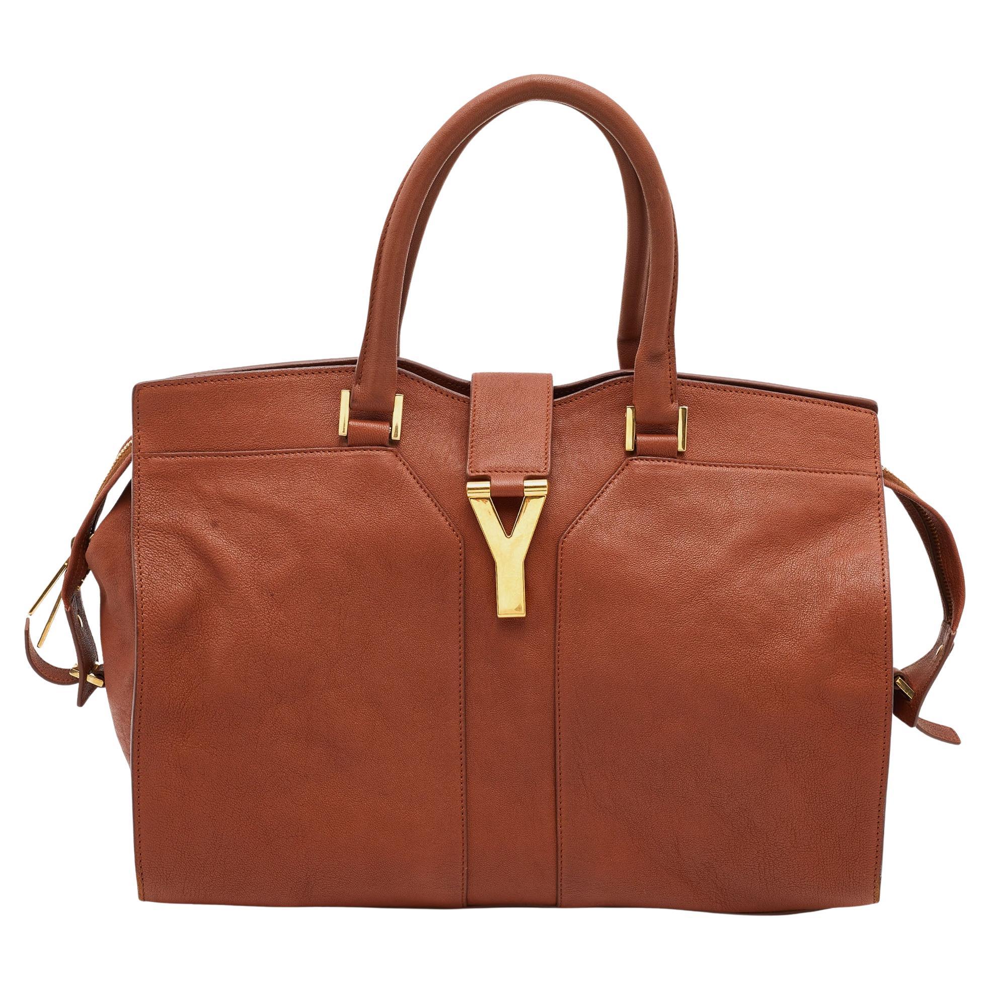 Yves Saint Laurent Dark Grey Leather Small Cabas Y-Ligne Tote For Sale ...