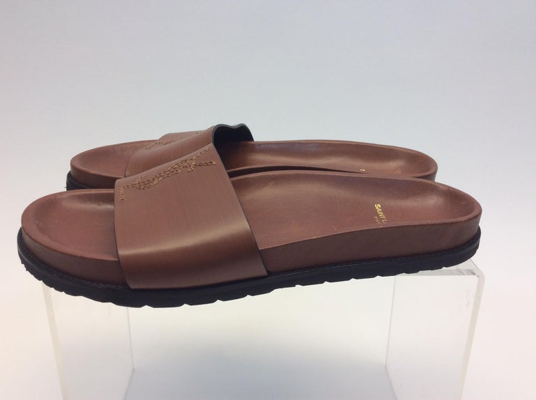 Yves Saint Laurent Brown Leather Slide Sandals For Sale at 1stDibs