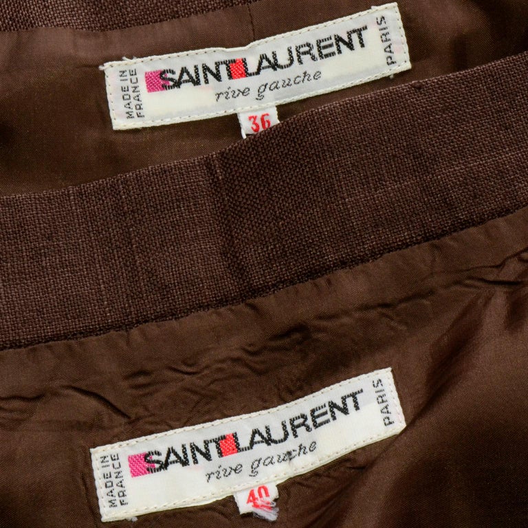 Yves Saint Laurent Brown Linen Blend Embroidered Cropped Jacket and ...