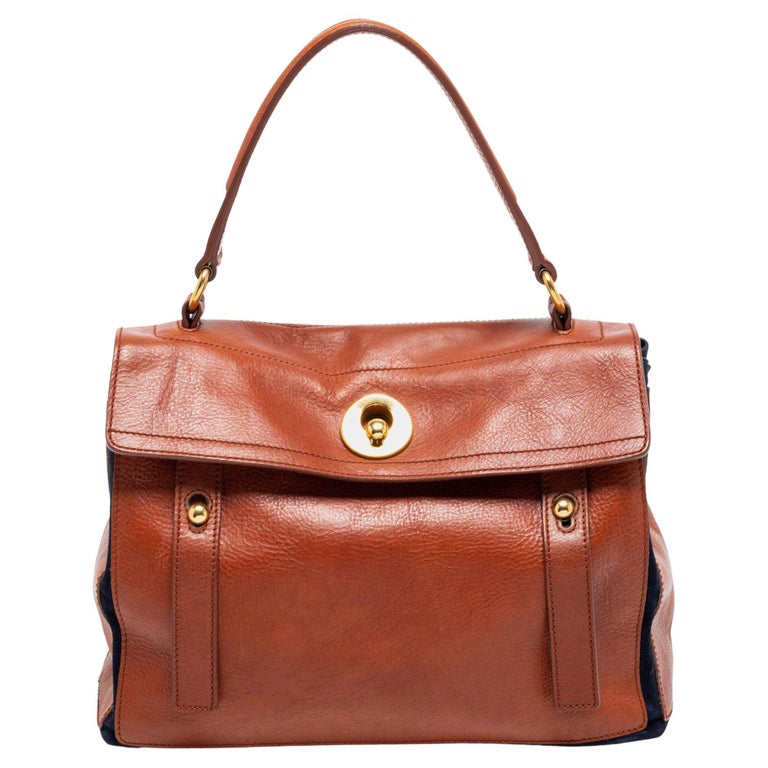 Yves Saint Laurent Brown/Navy Blue Leather and Suede Medium Muse Two ...