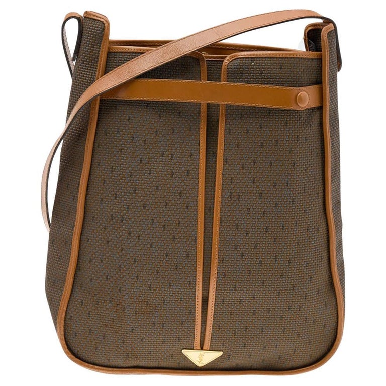 Yves Saint Laurent Brown/Tan Coated Canvas And Leather Vintage Shoulder ...