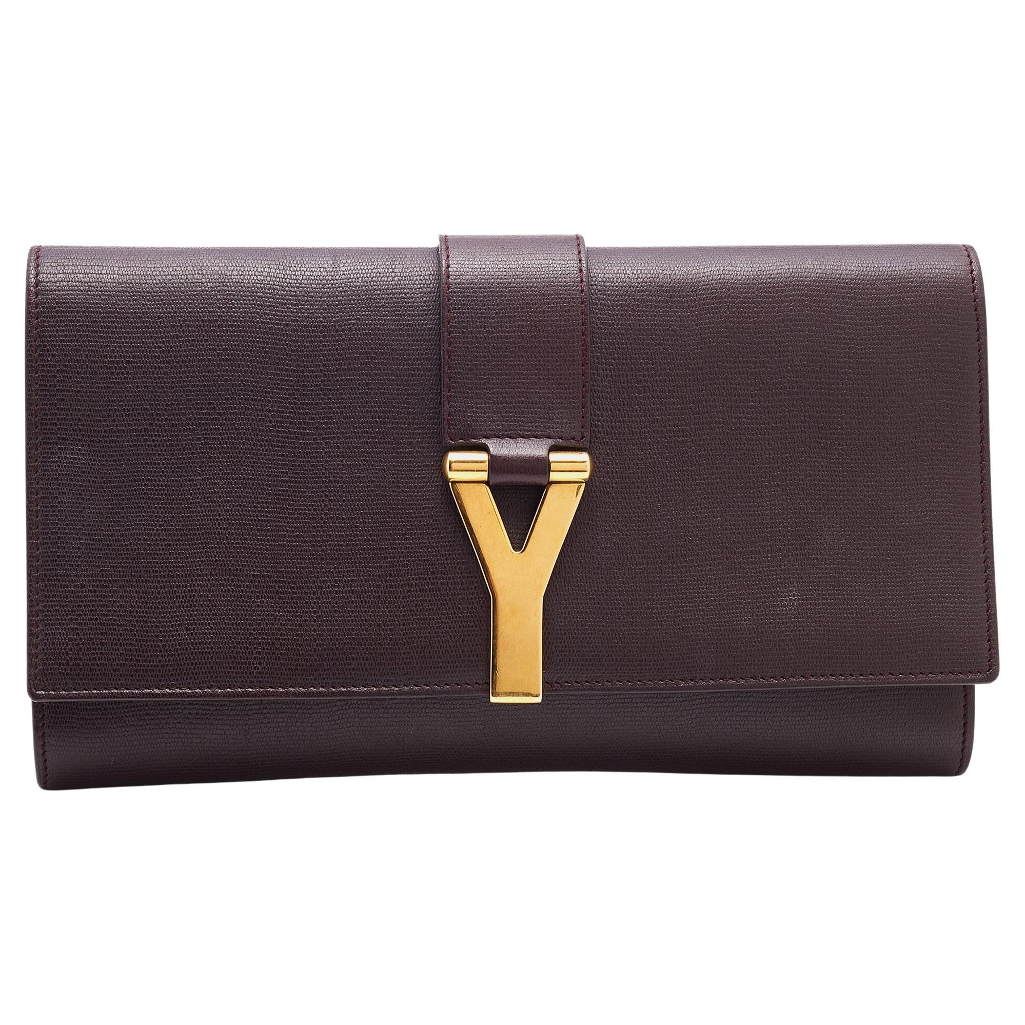 Yves Saint Laurent Burgundy Leather Y-Ligne Clutch For Sale at 1stDibs