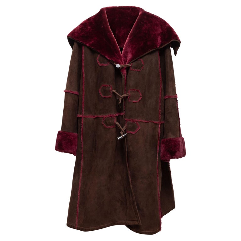 Yves Saint Laurent Burgundy Long Shearling Coat For Sale at 1stDibs