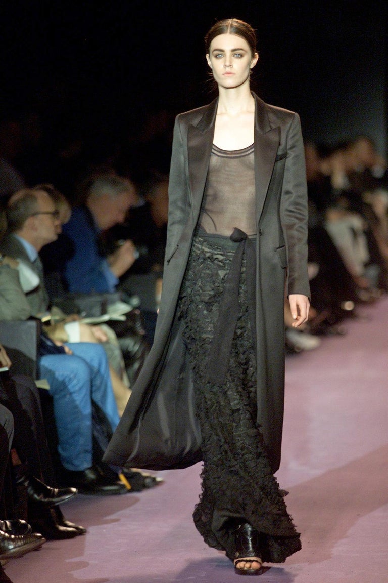 Yves Saint Laurent by Tom Ford black shredded silk ribbon evening skirt ...