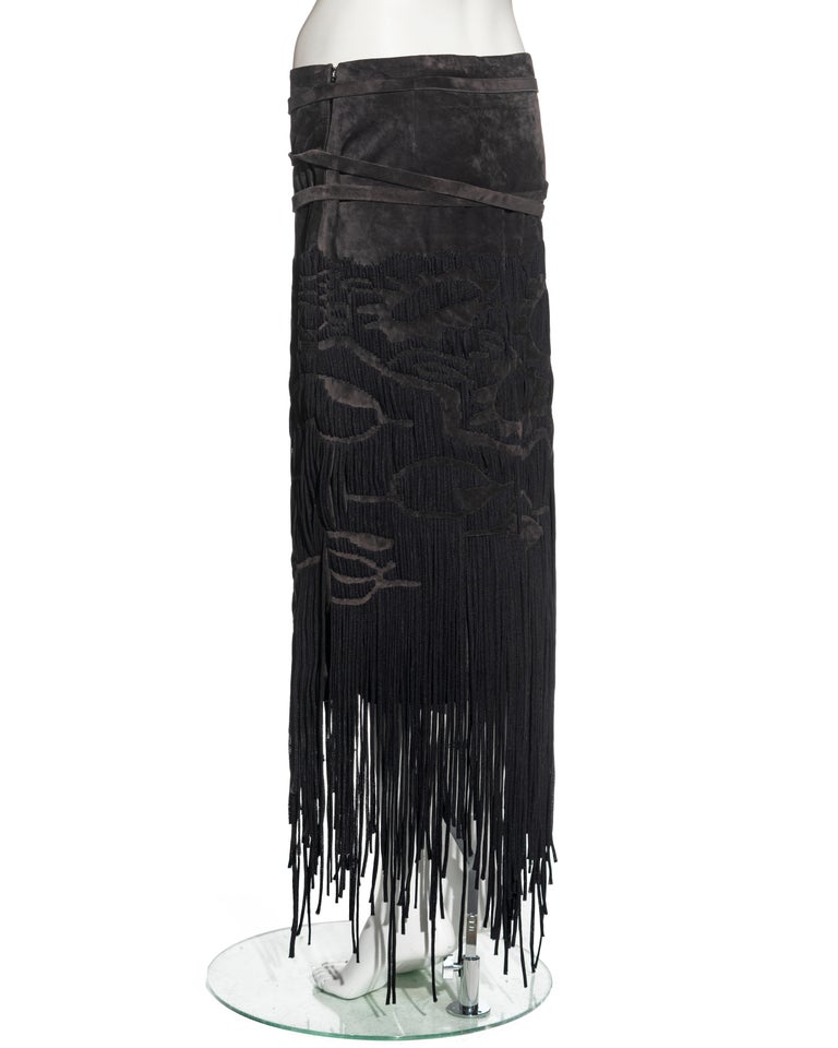 Yves Saint Laurent by Tom Ford brown leather woven fringed skirt, fw ...