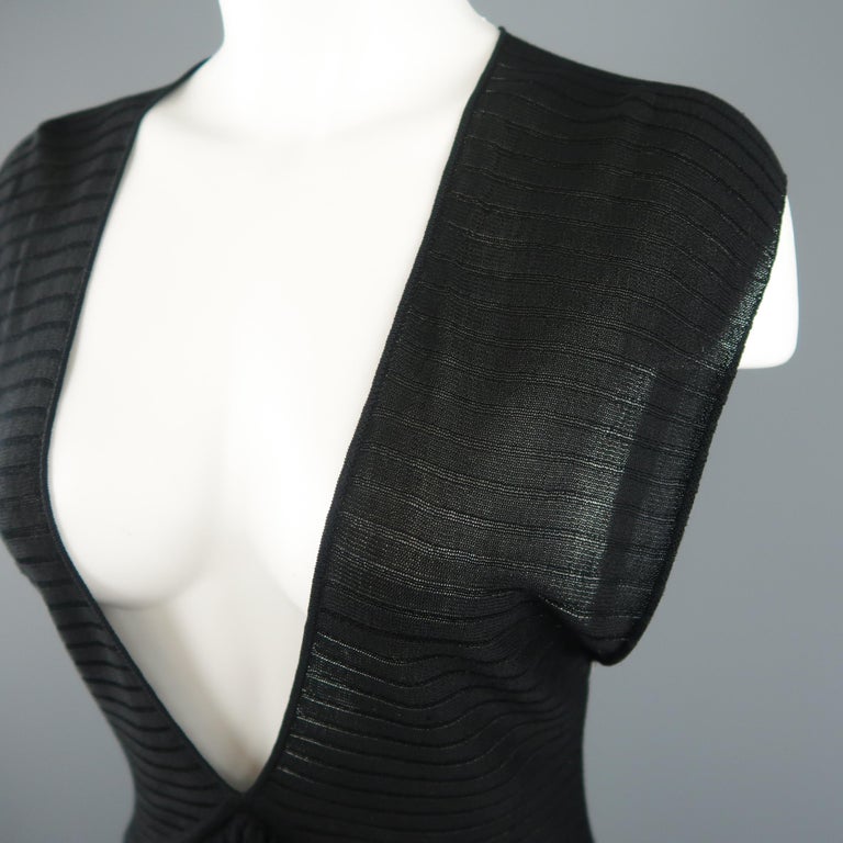 YVES SAINT LAURENT by TOM FORD Size L Black Silk Sheer Knit Plunge Top ...