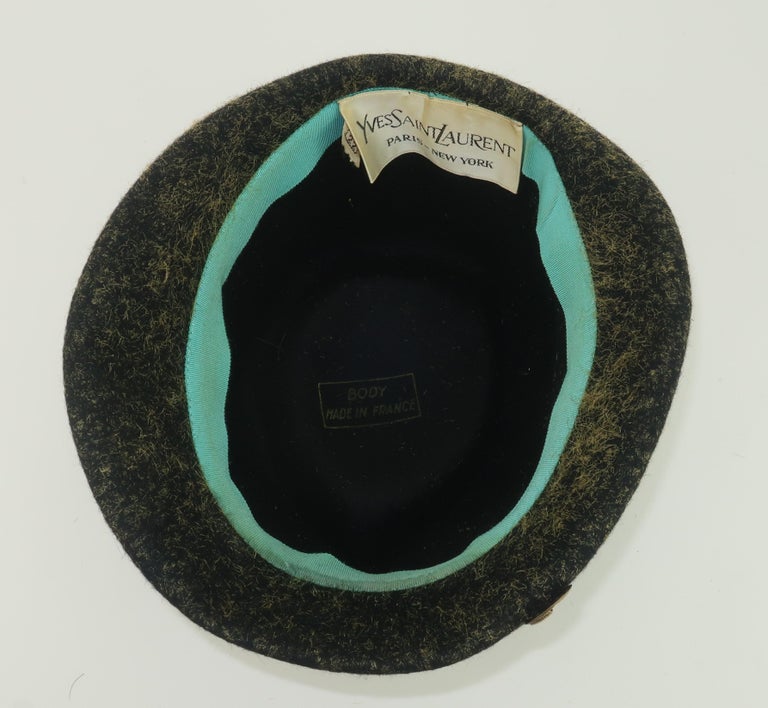 Yves Saint Laurent Charcoal Gray Trilby Hat With Gold Coins, 1960's at ...