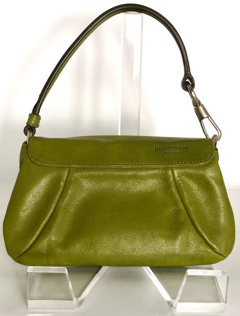 Yves Saint Laurent Chartreuse Green Leather Floral Ruffle Mini Shoulder ...