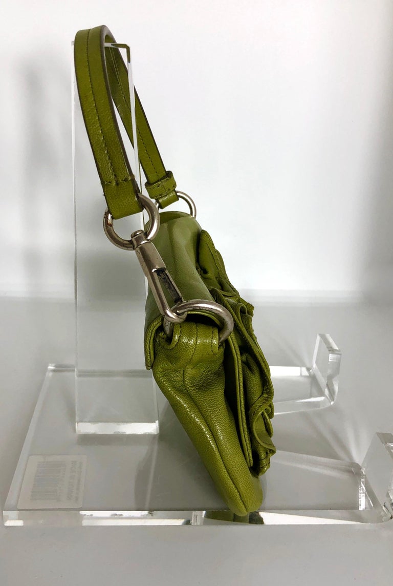 Yves Saint Laurent Chartreuse Green Leather Floral Ruffle Mini Shoulder ...