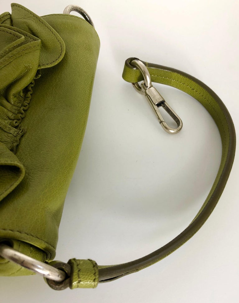 Yves Saint Laurent Chartreuse Green Leather Floral Ruffle Mini Shoulder ...