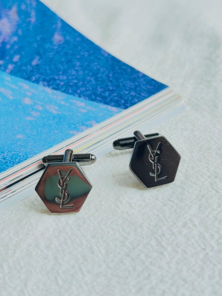 Yves Saint Laurent Classic Logo Hallmark YSL Hexagon Cufflinks, Black ...