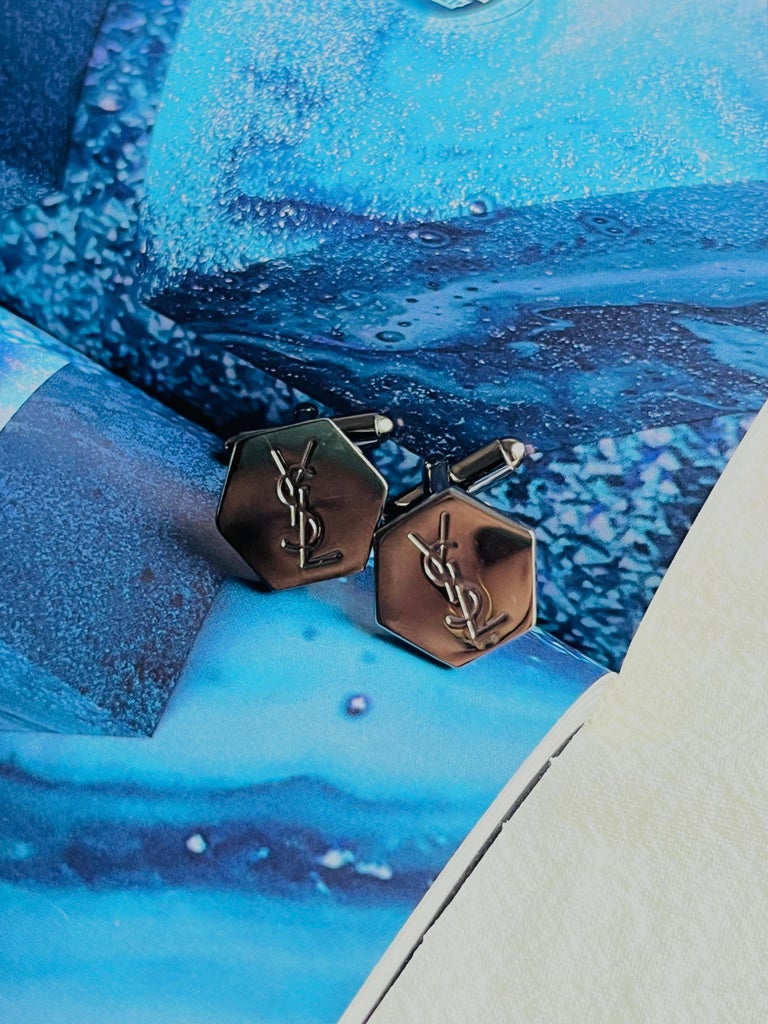 Yves Saint Laurent Classic Logo Hallmark YSL Hexagon Cufflinks, Black ...