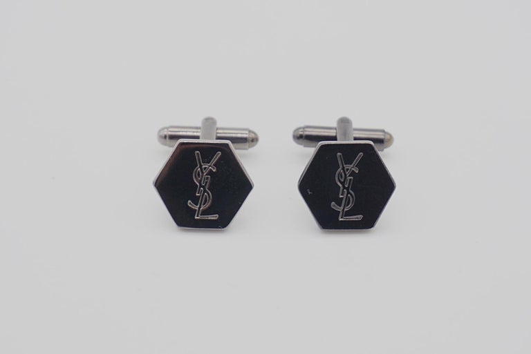 Yves Saint Laurent Classic Logo Hallmark YSL Hexagon Cufflinks, Black ...
