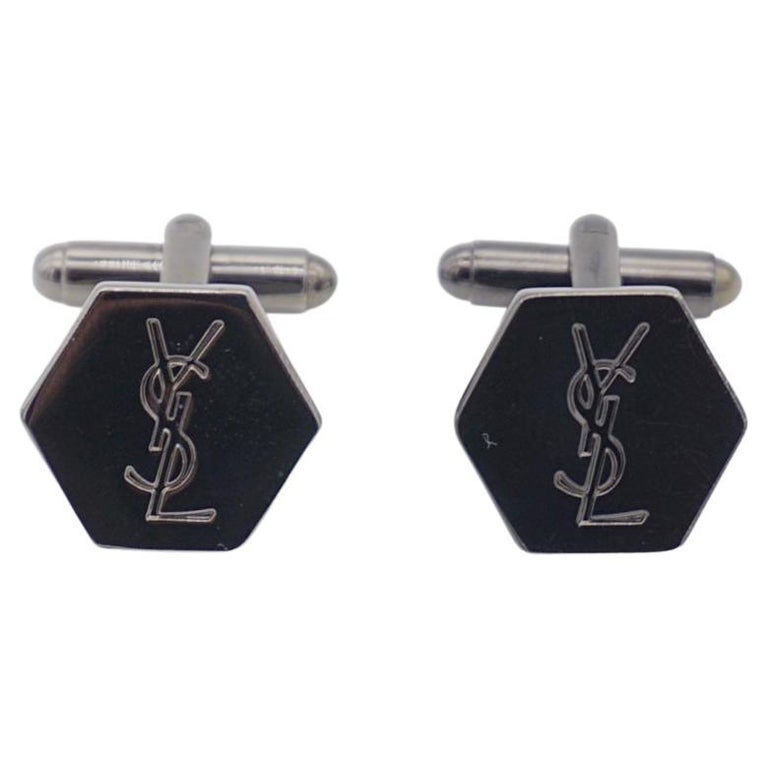 Yves Saint Laurent Classic Logo Hallmark YSL Hexagon Cufflinks, Black ...