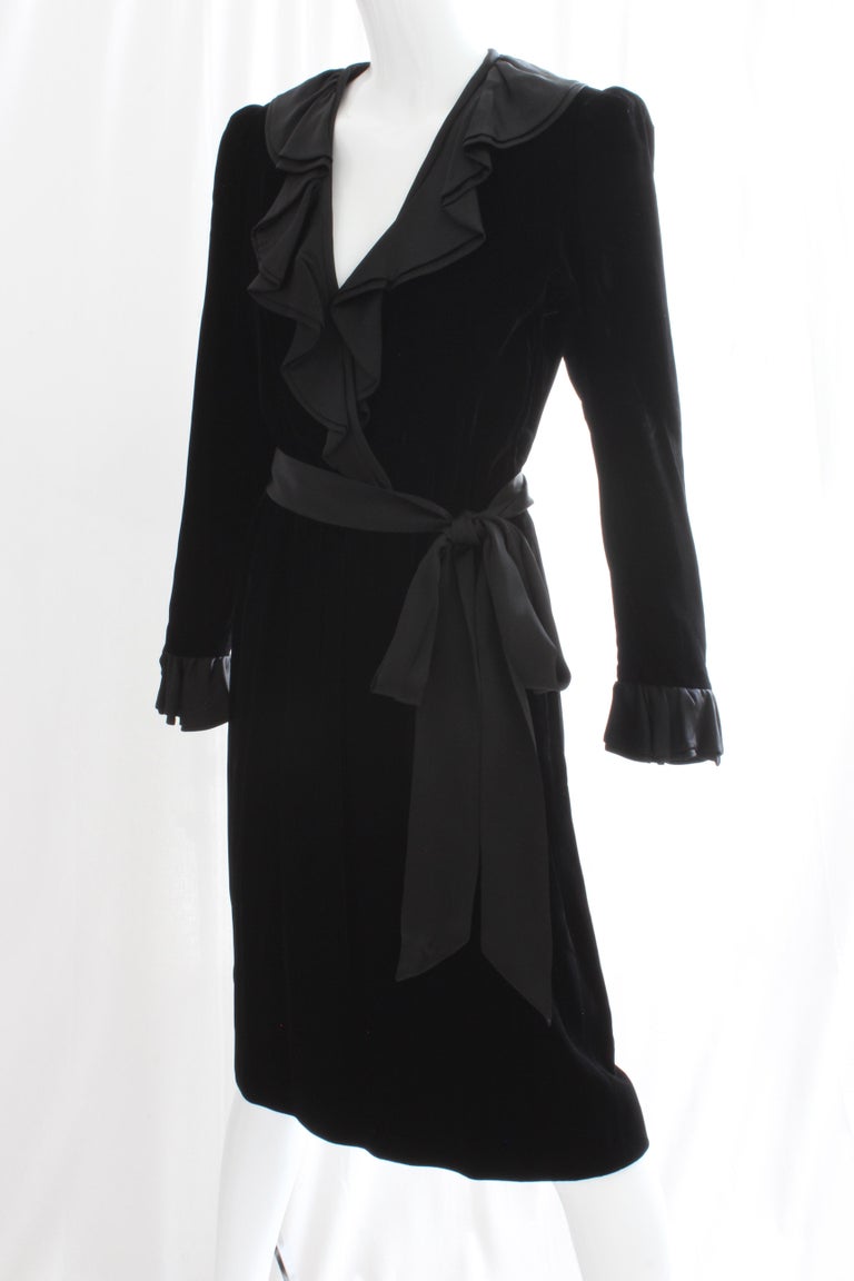 Yves Saint Laurent Cocktail Dress with Ruffles YSL Black Silk Velvet ...