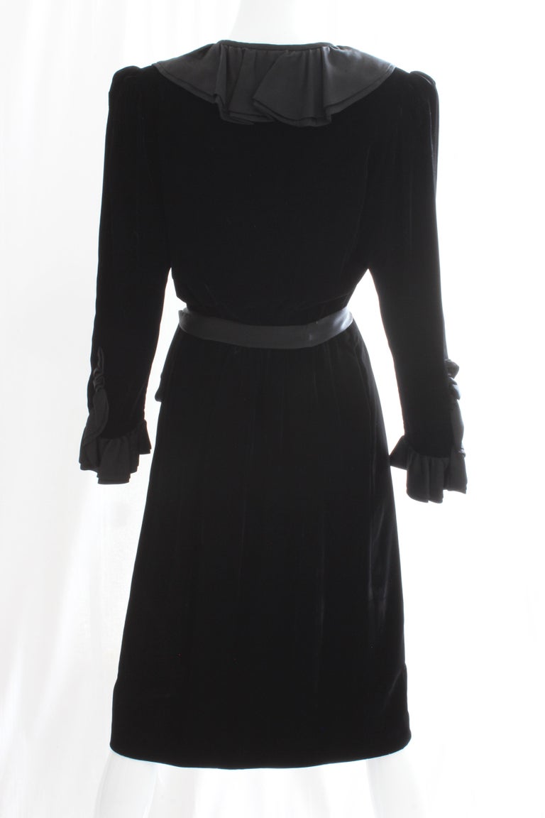 Yves Saint Laurent Cocktail Dress with Ruffles YSL Black Silk Velvet ...