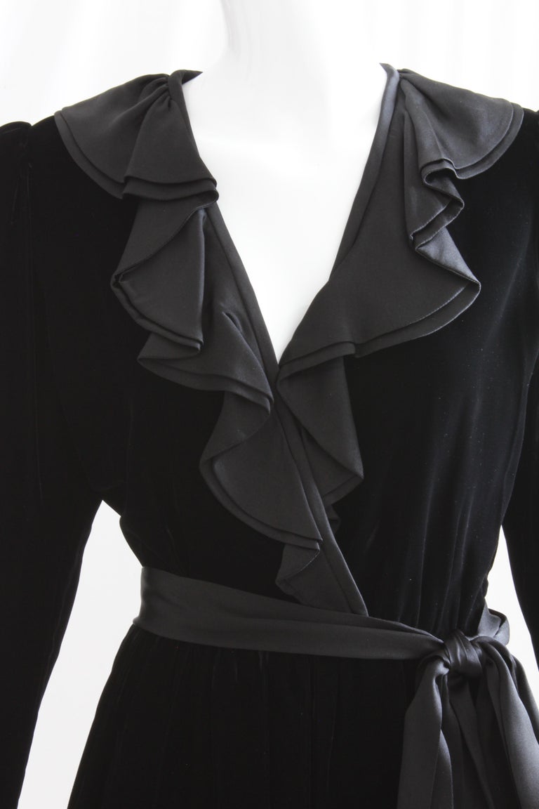 Yves Saint Laurent Cocktail Dress with Ruffles YSL Black Silk Velvet ...