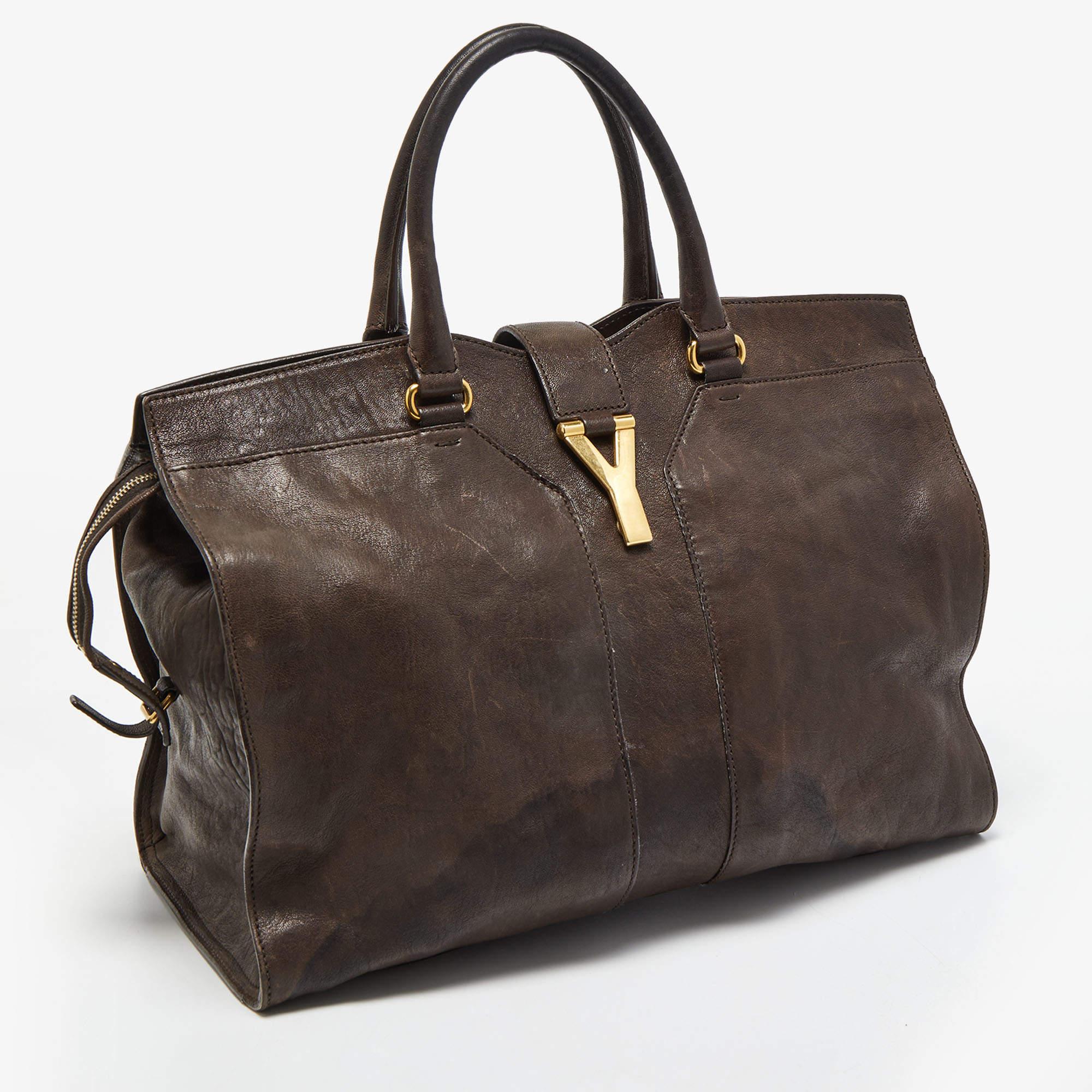 Yves Saint Laurent Dark Brown Leather Large Y Cabas Chyc Tote For Sale ...