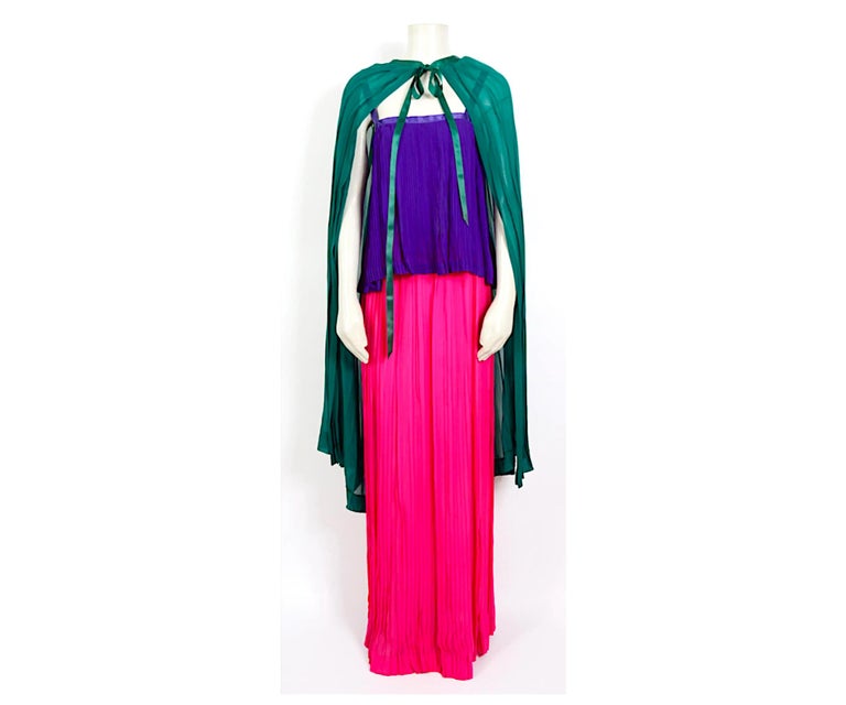 Yves Saint Laurent documented runway 1978 silk georgette pleated set at ...