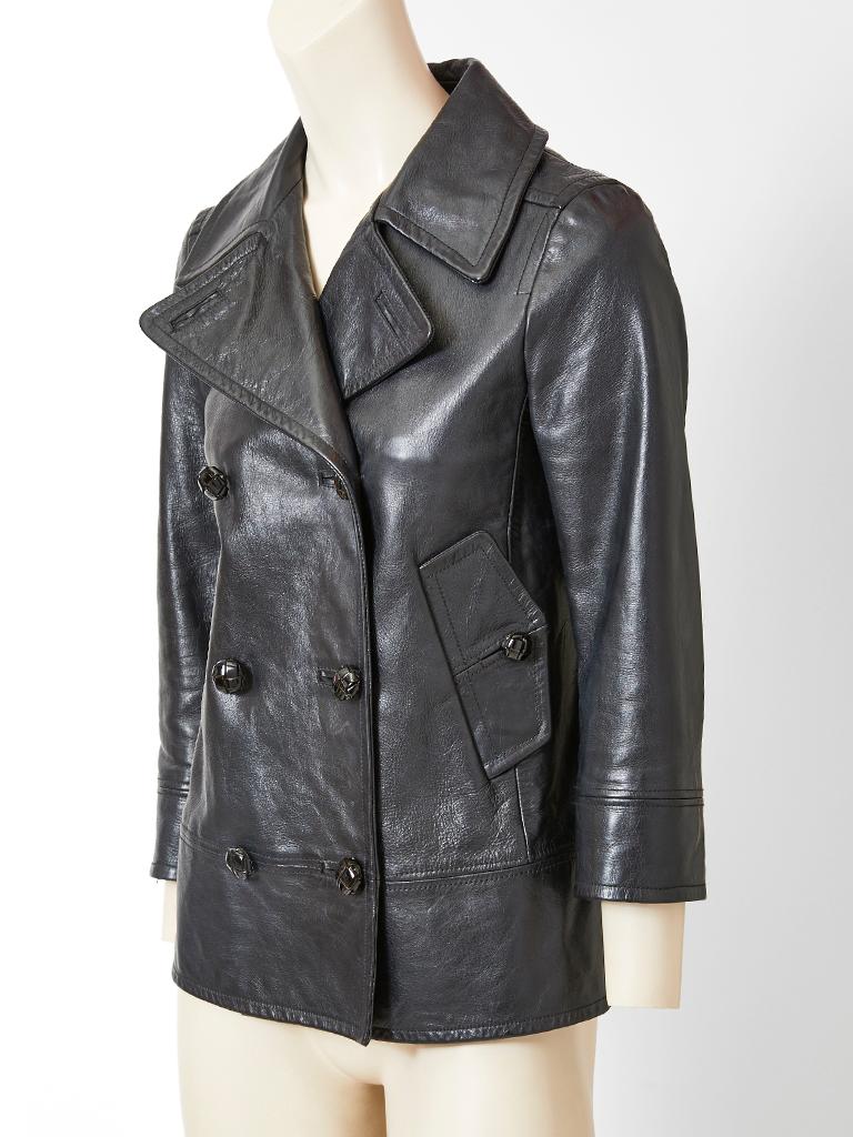 Yves Saint Laurent Double Breasted Leather Pea Jacket at 1stDibs