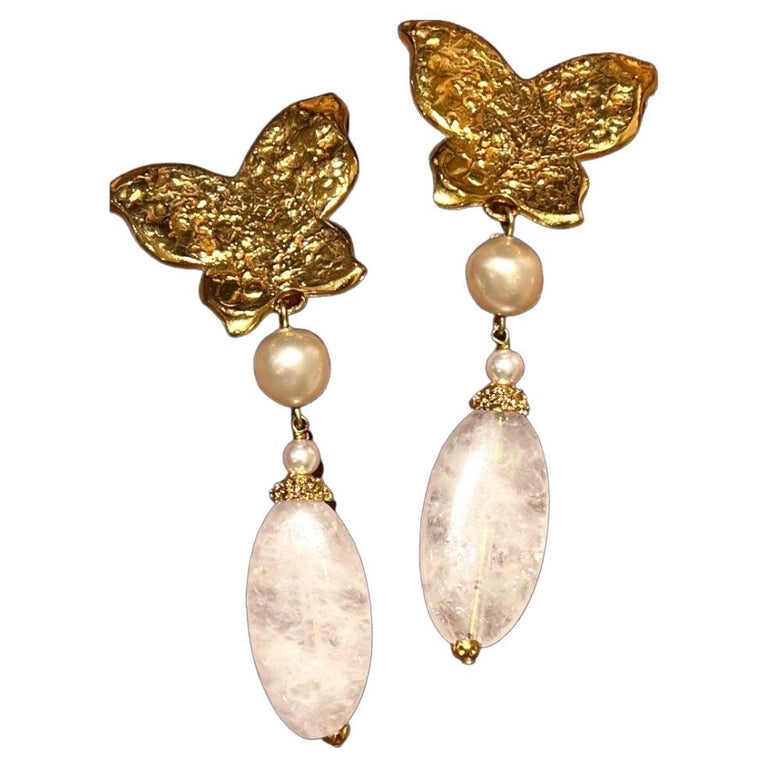 Yves Saint-Laurent earrings, clips 10 cm, Rock crystal butterfly, 1984 ...