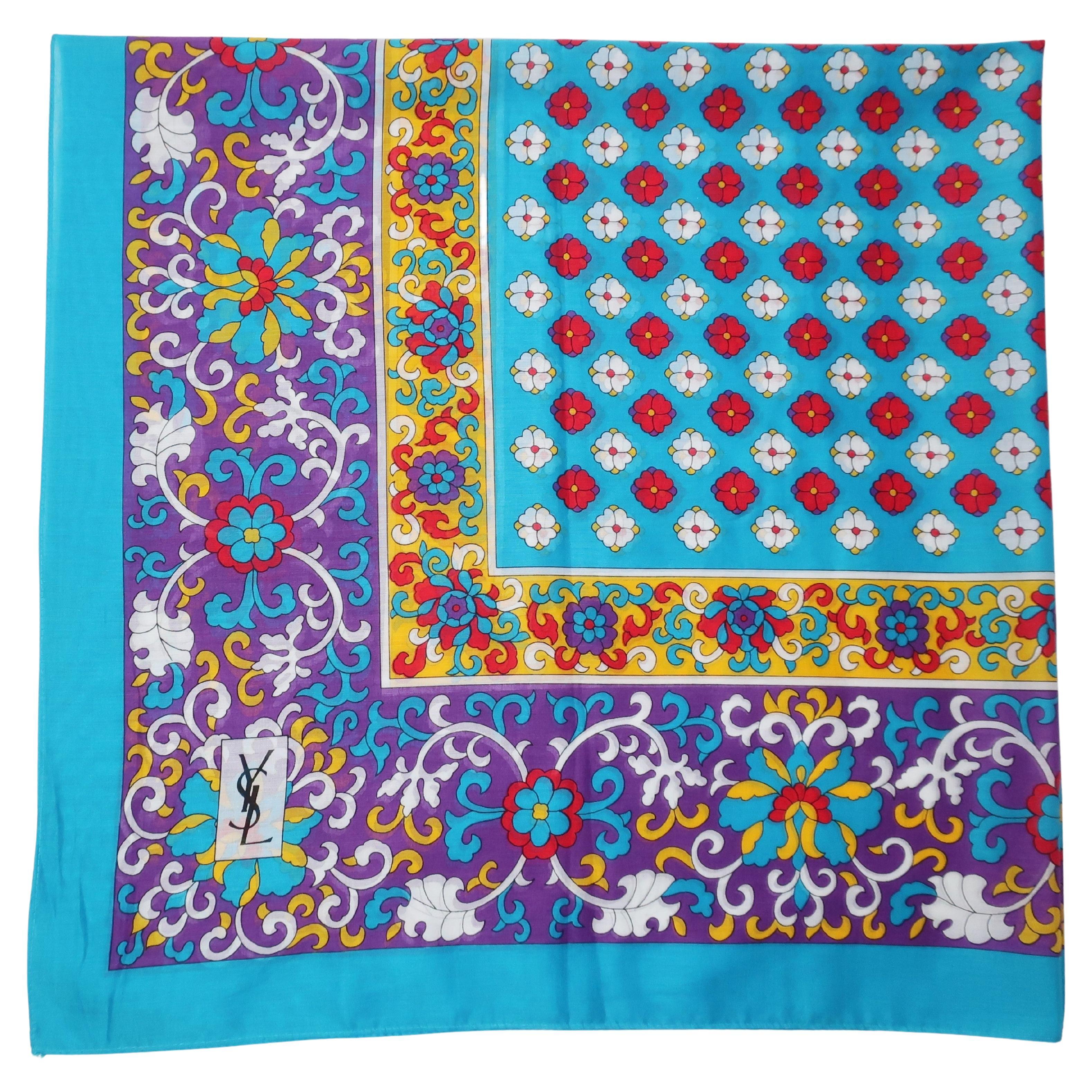 Vintage YSL YVES SAINT LAURENT 1970's Colorful foulard scarf 38" at 1stDibs