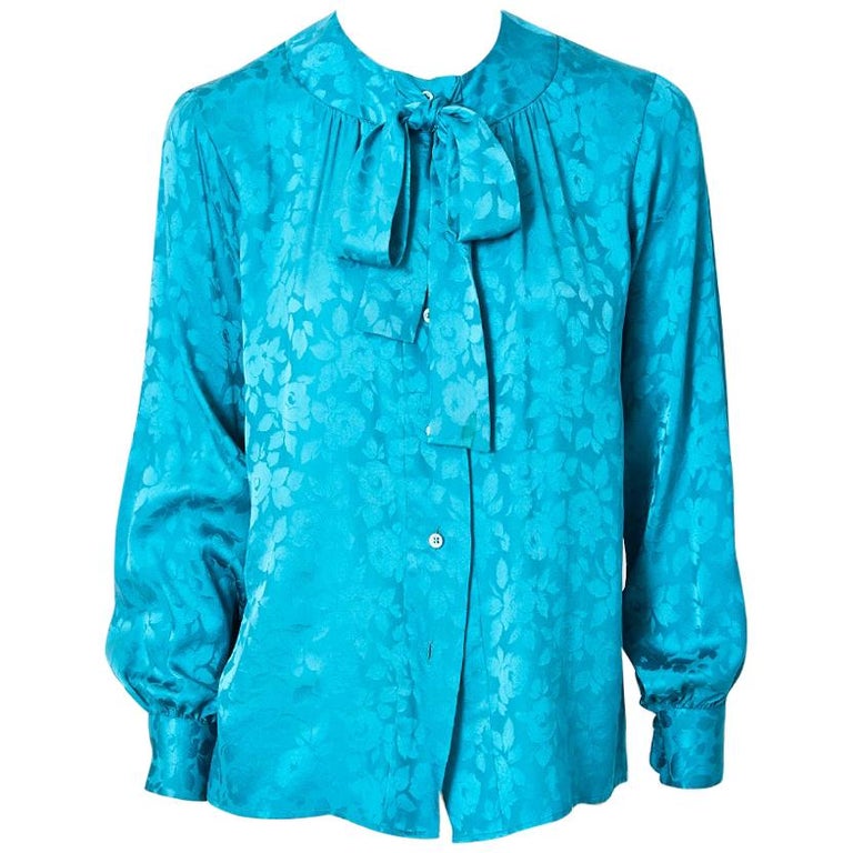 Yves Saint Laurent Floral Jacquard Lavaliere Blouse For Sale at 1stDibs