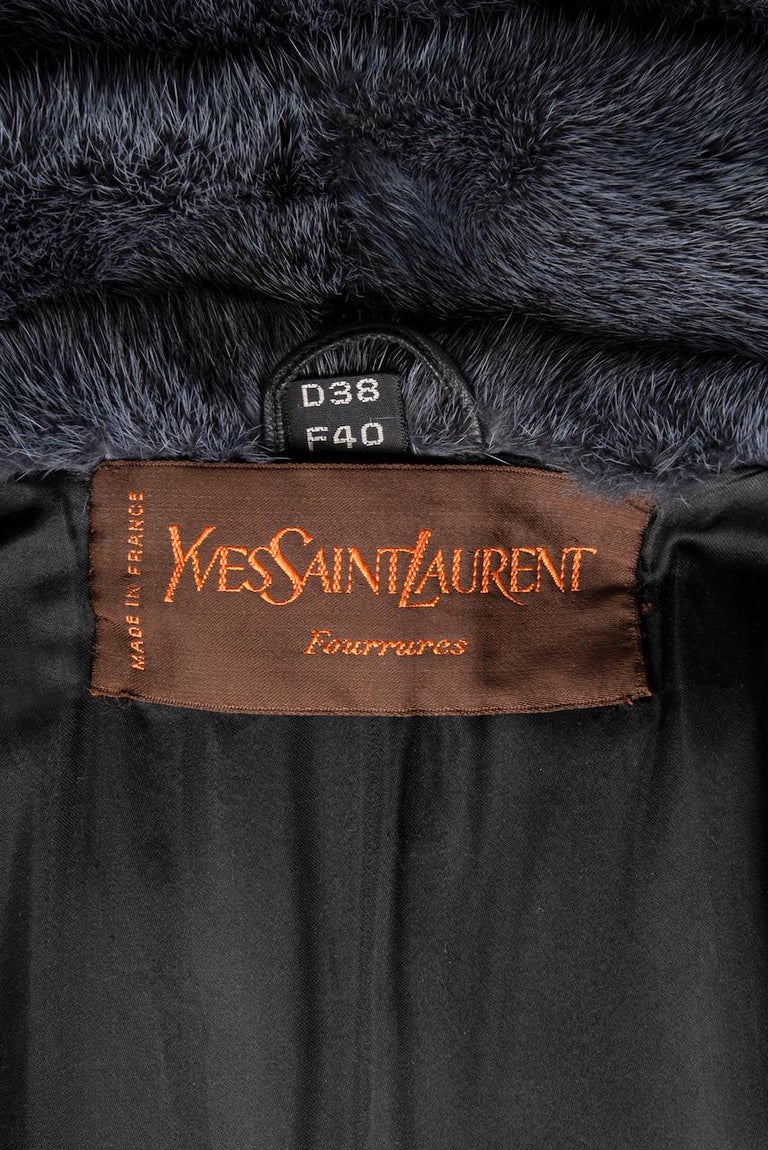 YVES SAINT LAURENT Fourrures YSL Grey Blue Dyed Saga Mink Fur Coat ...