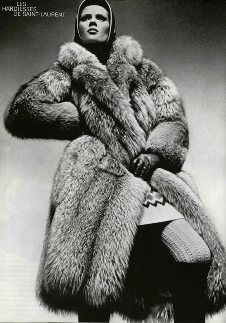 YVES SAINT LAURENT Fourrures YSL Grey Blue Dyed Saga Mink Fur Coat ...