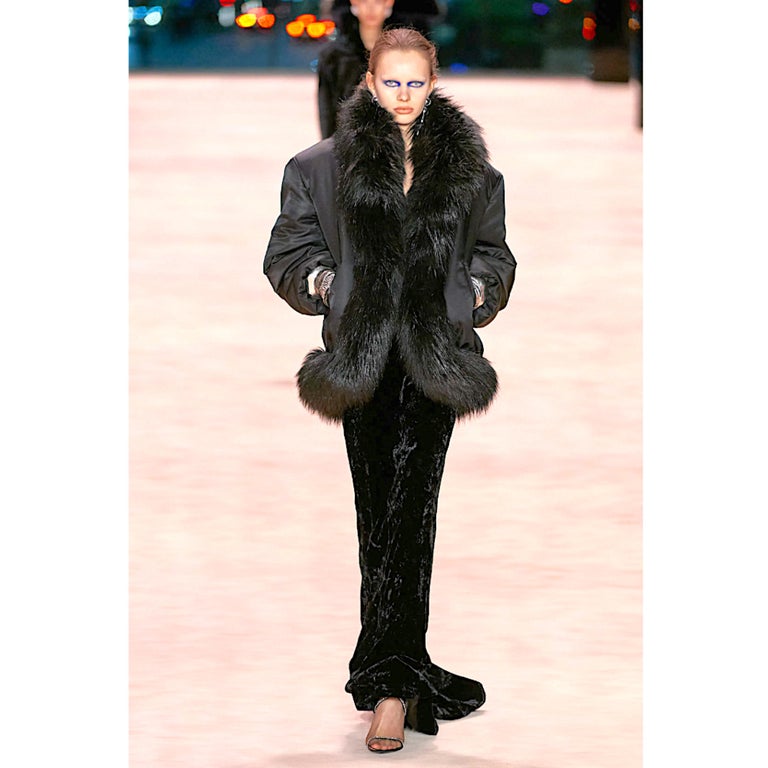 Yves Saint Laurent fourrures vintage black Mongolian lamb fur trimmed ...