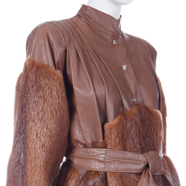 Yves Saint Laurent Fourrures Vintage Brown Leather and Fur Jacket With ...
