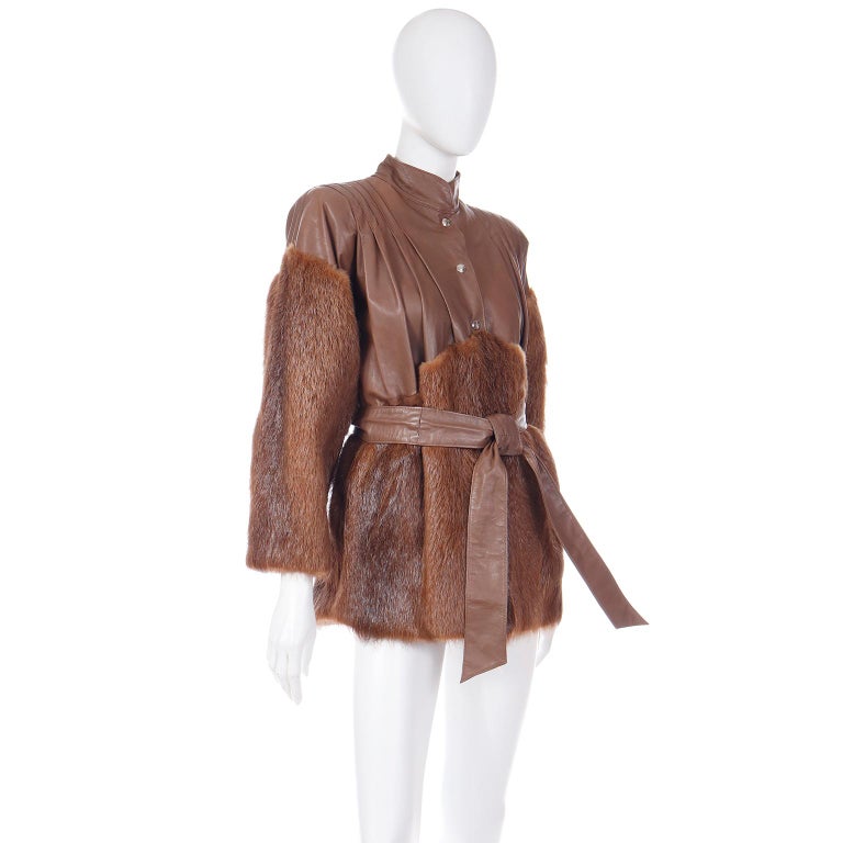 Yves Saint Laurent Fourrures Vintage Brown Leather and Fur Jacket With ...
