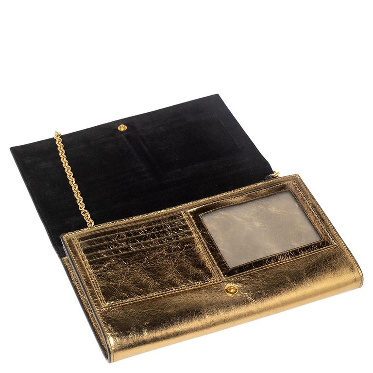 Yves Saint Laurent Gold Leather Kate Monogram Clutch at 1stDibs | gold ...