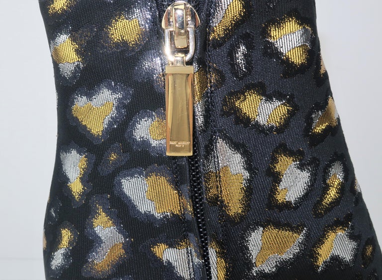 Yves Saint Laurent Gold and Silver Lamé Black Leopard Print Boots Sz 37 ...