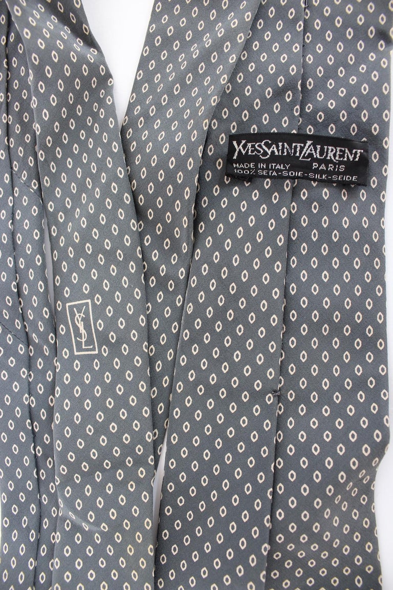 Yves Saint Laurent Gray Beige Silk Vintage Tie For Sale at 1stDibs