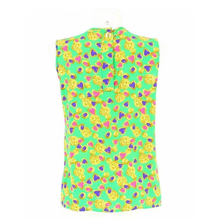 Yves Saint Laurent Green Patterned Top For Sale at 1stDibs