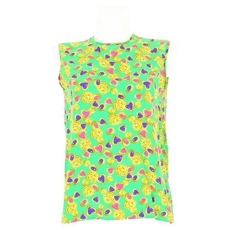 Yves Saint Laurent Green Patterned Top For Sale at 1stDibs